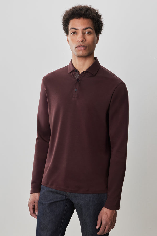 The Barakett Long Sleeve Herringbone Polo - Deep Bordeaux | Robert Barakett