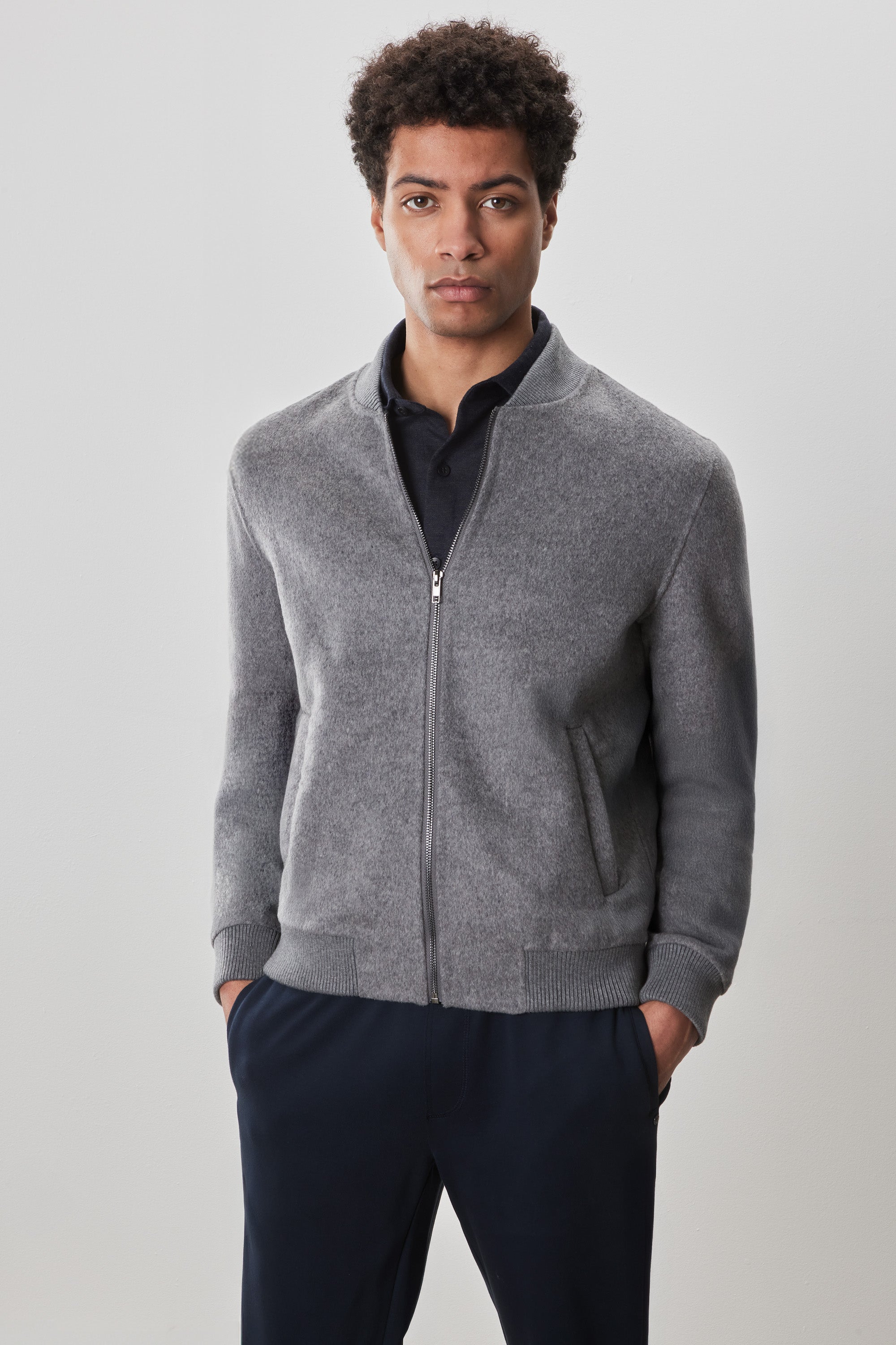Jake Baseball Collar Jacket - Light Grey | Robert Barakett